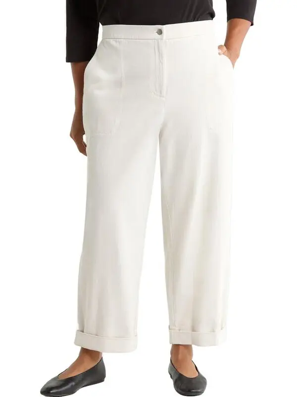 Eileen Fisher Organic Cotton Ankle Straight Leg Pants - Plaster