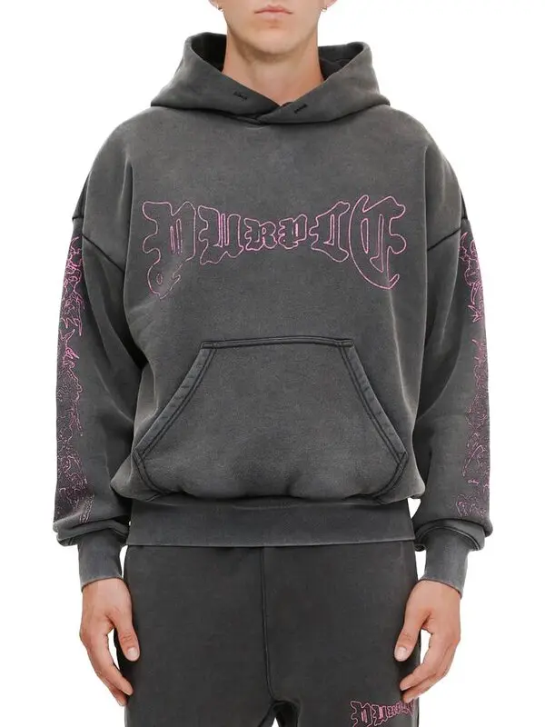PURPLE BRAND Logo Cotton Graphic Hoodie - Black