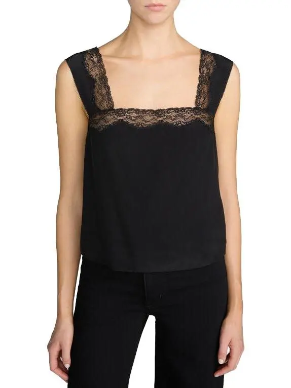 FRAME The Chandelier Lace Trim Silk Camisole - Black