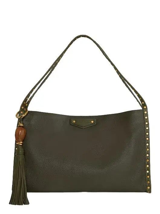 Rebecca Minkoff Dylan Leather Shoulder Bag With Studs And Tassel Charm - Olive