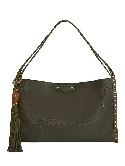 Rebecca Minkoff Dylan Leather Shoulder Bag With Studs And Tassel Charm - Olive