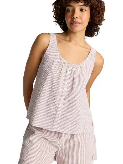 NUDEA The Seersucker Button Cami Top - Mocha Stripe