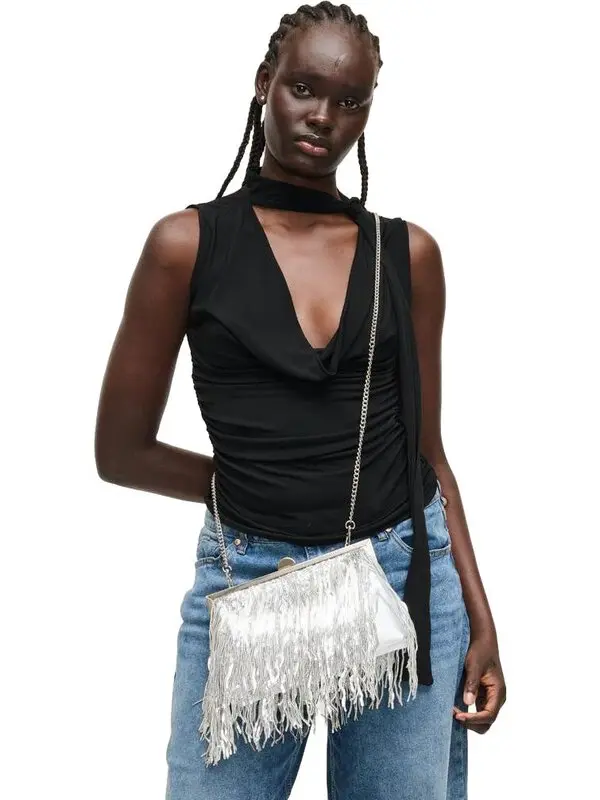 URBAN EXPRESSIONS Celestia Sequin-fringe Frame Clutch - Silver