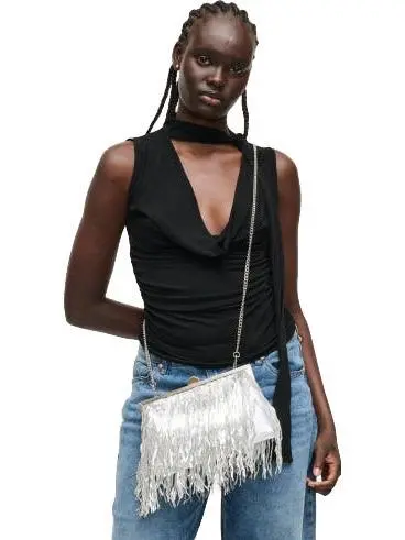 URBAN EXPRESSIONS Celestia Sequin-fringe Frame Clutch - Silver