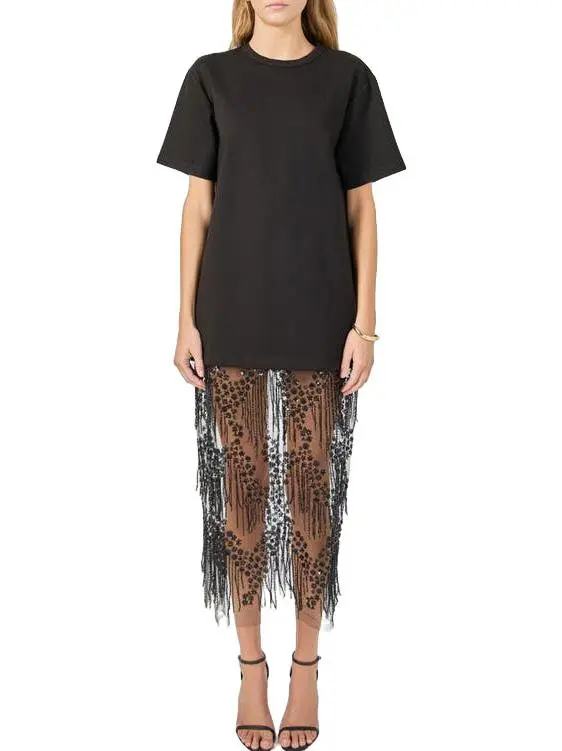 Endless Rose Mix Rhinestone Lace Maxi Dress - Black