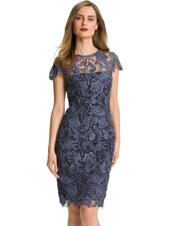 Patra Crocheted Venise Lace Sheath Dress - Steel