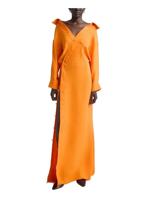 Balenciaga Long Sleeve Silk Cady Maxi Shirtdress - 7541 Orange