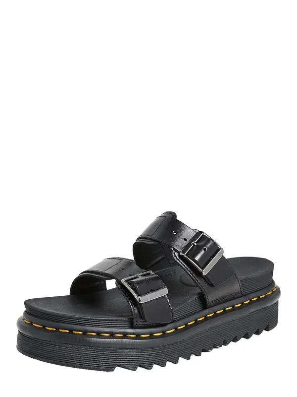 Dr. Martens Myles Leather Platform Slides - Black