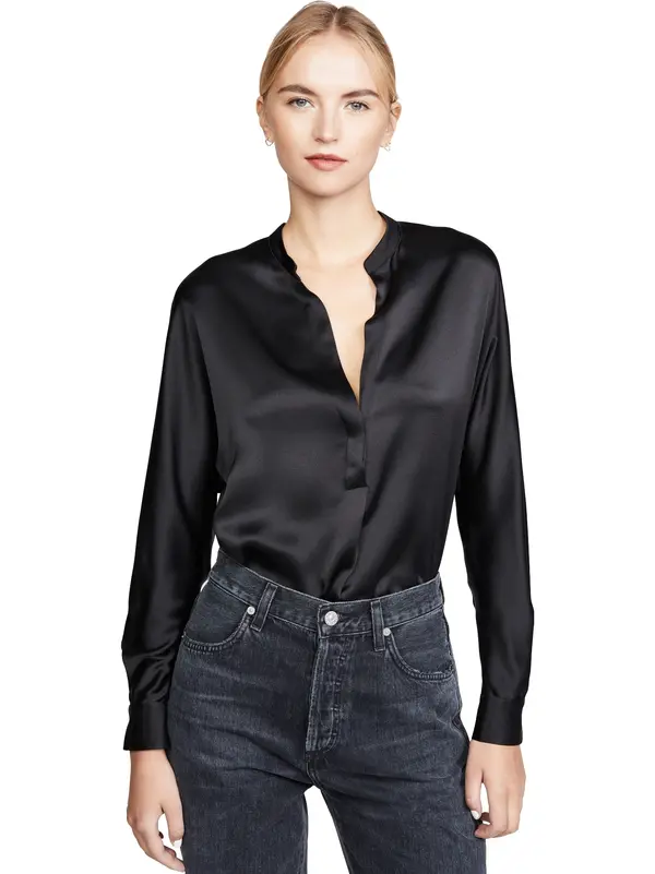 Vince Band Collar Blouse - Black
