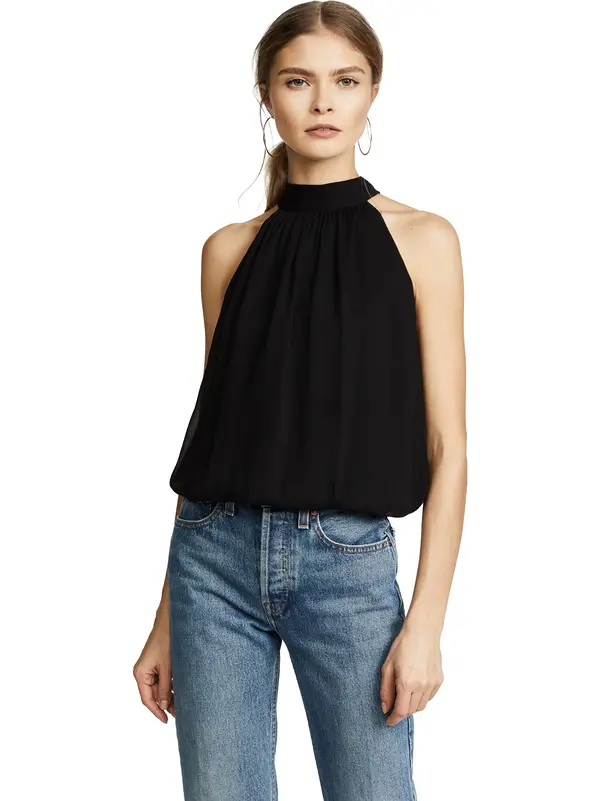 Alice + Olivia Gathered Halter Top - Black