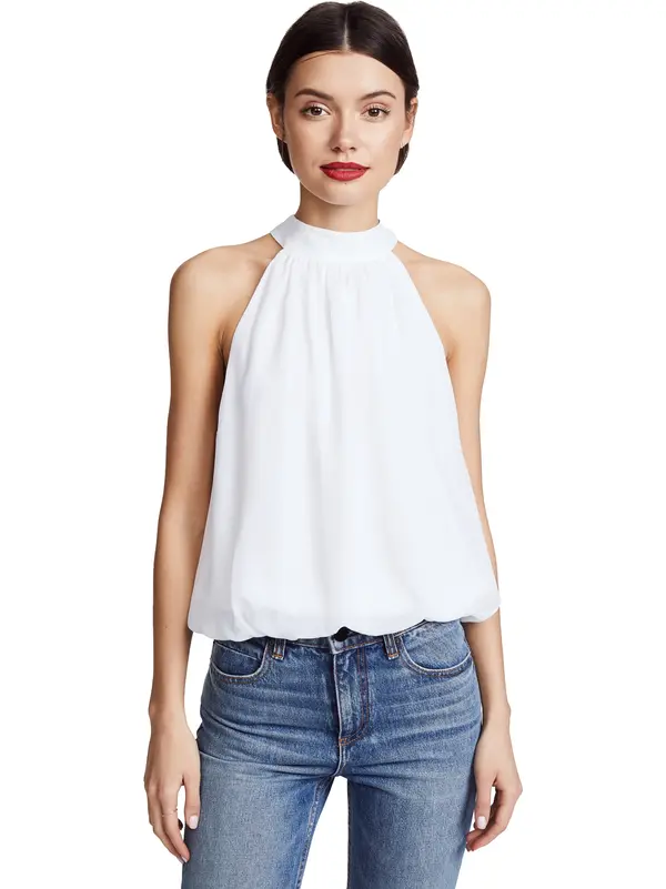 Alice + Olivia Gathered Halter Top - White