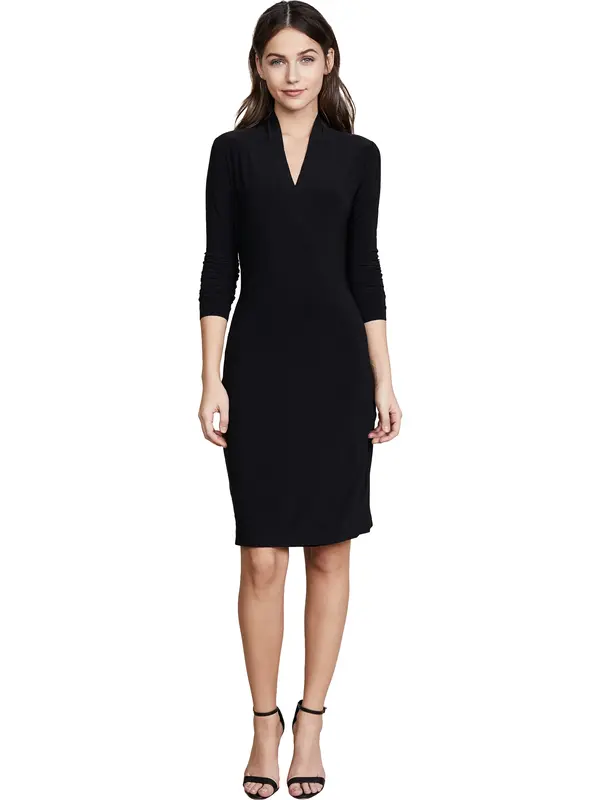 Norma Kamali Long Sleeve Draped Dress - Black