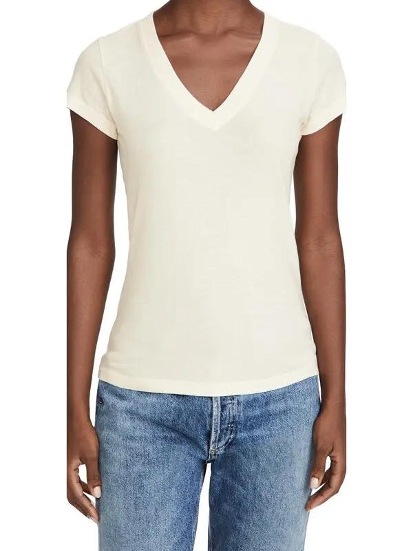 L'Agence Becca V-neck Tee - Vintage White