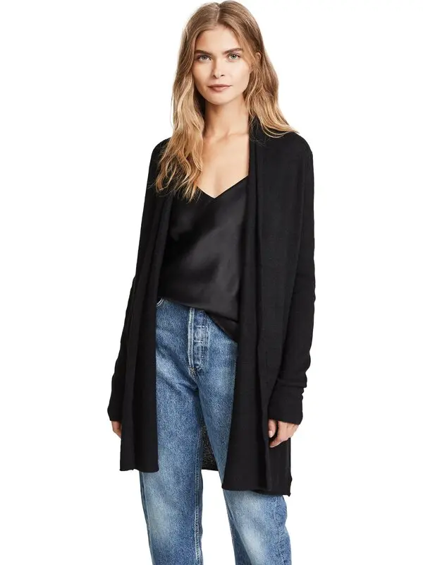 WHITE & WARREN Essential Trapeze Robe In Cashmere - Black