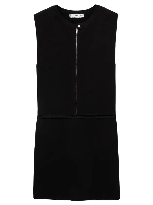 Mango Front Zip Knit Dress - Black
