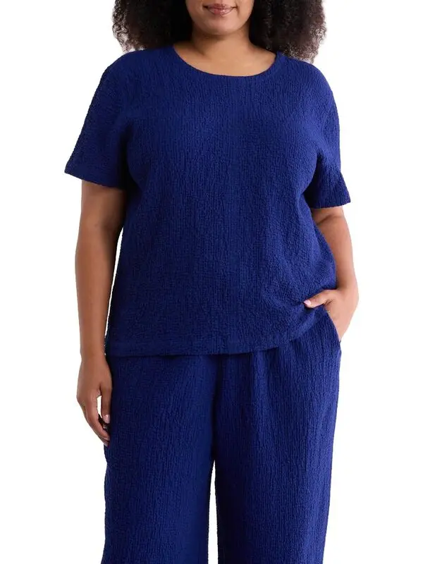 Eileen Fisher Textured Organic Cotton Stretch Top With Keyhole Closure - Infinity