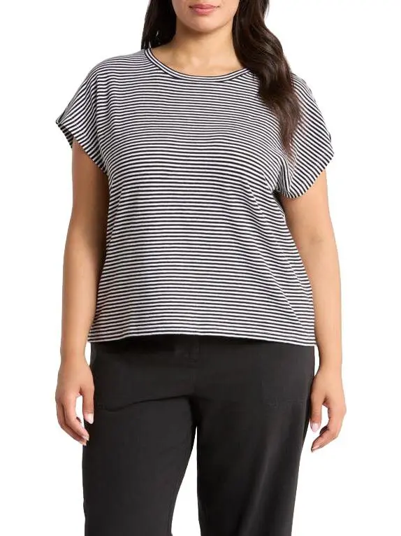 Eileen Fisher Striped Organic Cotton T-shirt - Blkwh