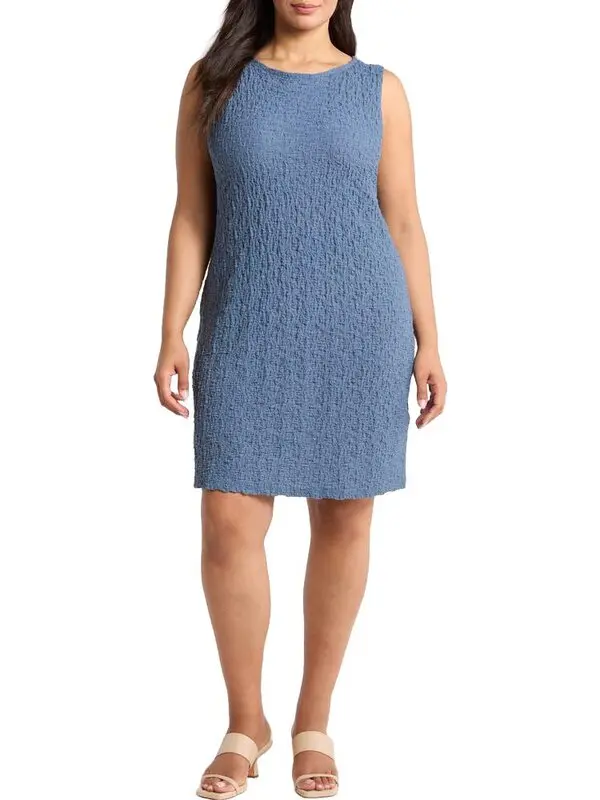 Eileen Fisher Bateau Neck Textured Cotton Blend Dress - Cldsp