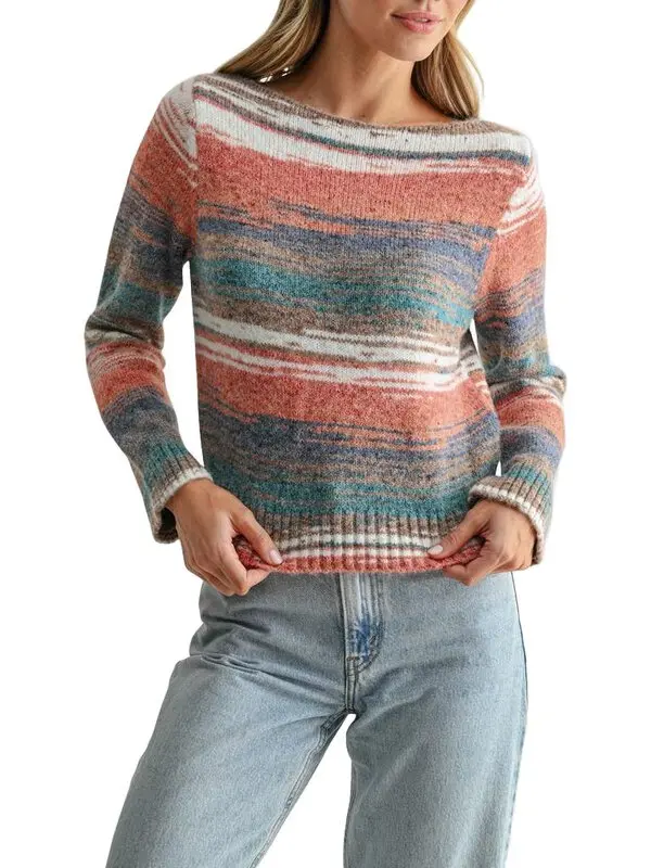 ALL IN FAVOR Striped Boat Neck Sweater - Red Slate