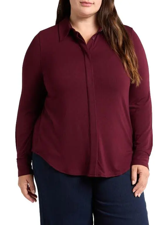 Universal Standard Elbe Button-up Shirt - Black Cherry