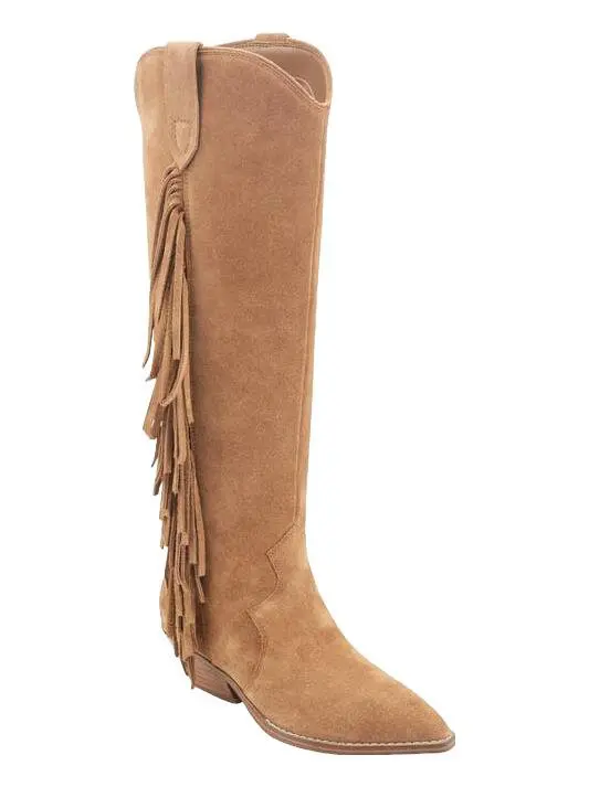 Marc Fisher Suede Fringe Western Boots - Medium Natural