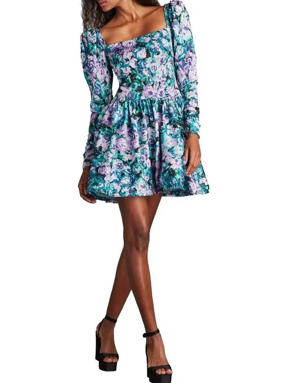 Tadashi Shoji Flora Jacquard Mini Dress - Lilac/ Floral
