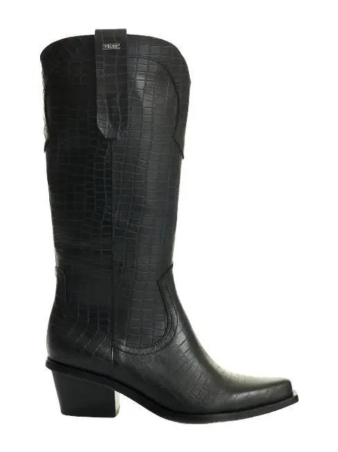VELEZ Embossed Leather Mid-calf Boots - Black