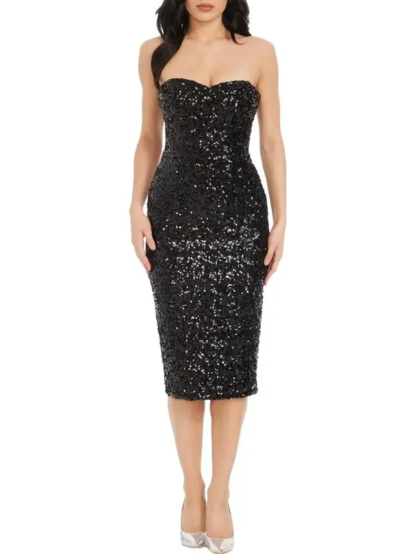 Dress The Population Shailene Sequin Strapless Dress - Black