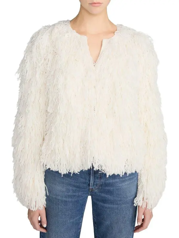 FRAME The Fringe Sweater Jacket - Ecru