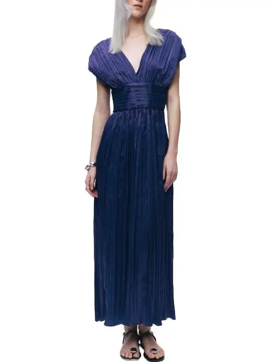 NOCTURNE V-neck Midi Sleeveless Dress - Navy