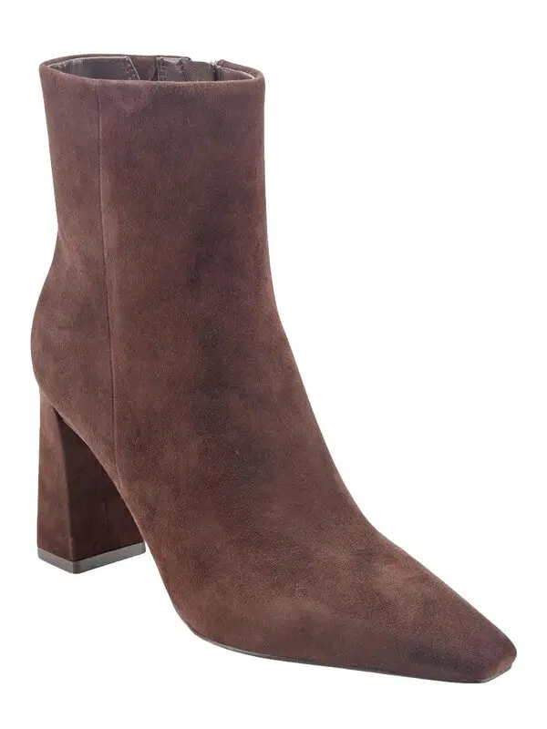 Marc Fisher Ellsie Suede Ankle Bootie With Chunky Heel - Dark Brown