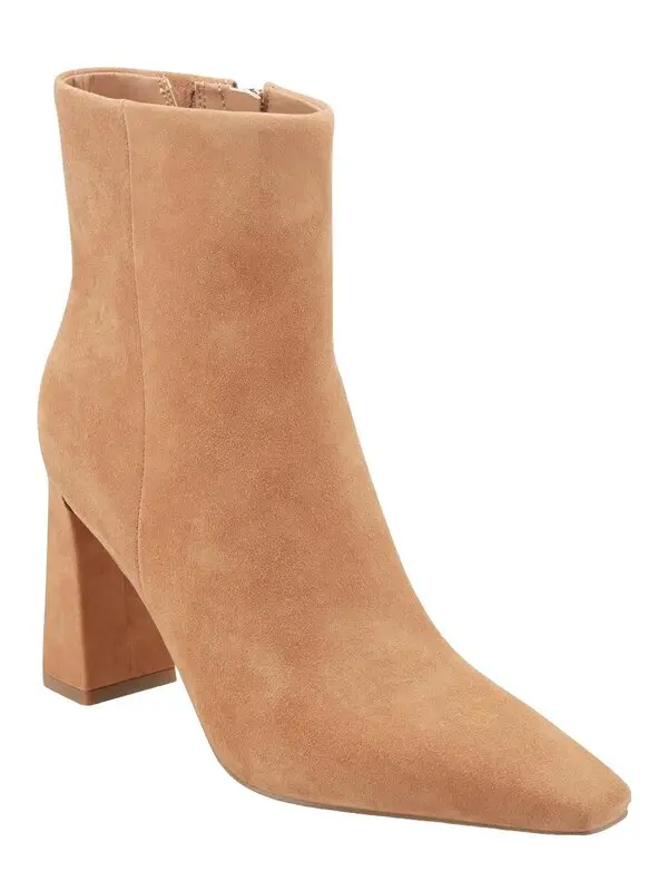 Marc Fisher Ellsie Suede Ankle Bootie With Chunky Heel - Medium Natural