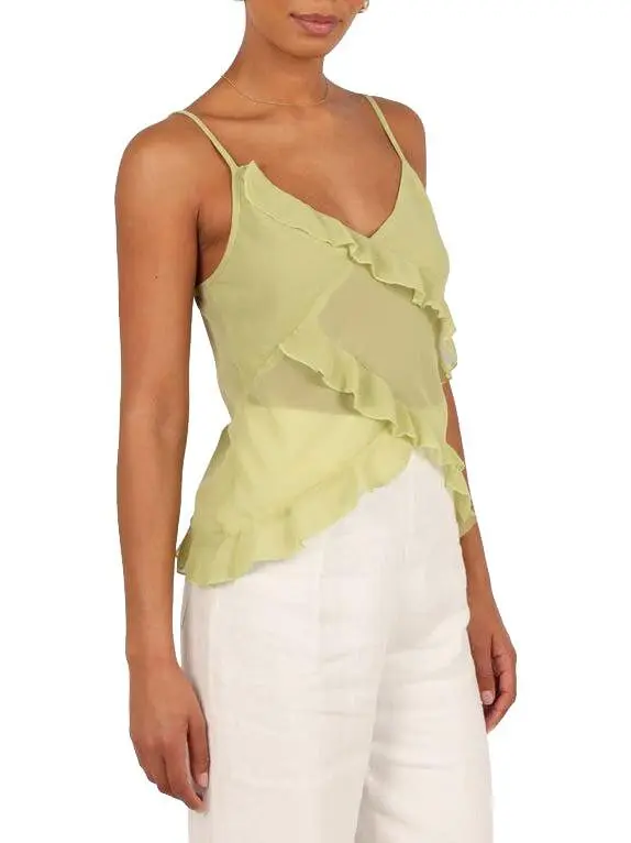 PETAL & PUP Gabrielle Ruffle Semisheer Camisole - Meadow Green