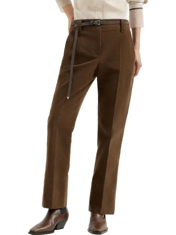 Brunello Cucinelli Stretch Cotton Moleskin Cigarette Trousers - Cocoa
