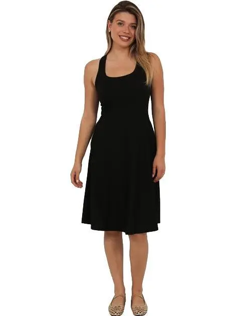 24SEVEN COMFORT APPAREL Sleeveless Scoop Neck A-line Midi Dress With Pockets - Black