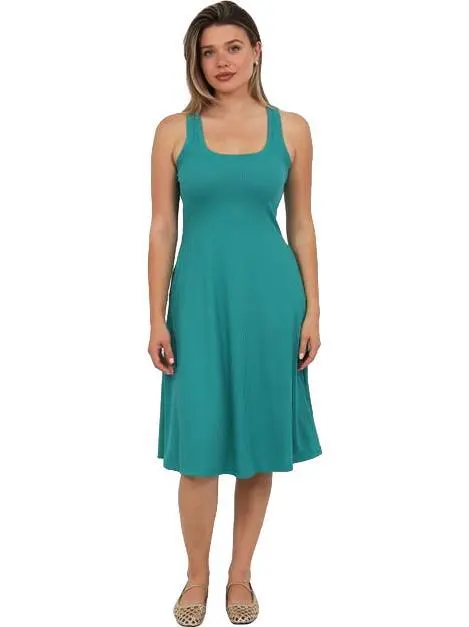 24SEVEN COMFORT APPAREL Sleeveless Scoop Neck A-line Midi Dress With Pockets - Jade