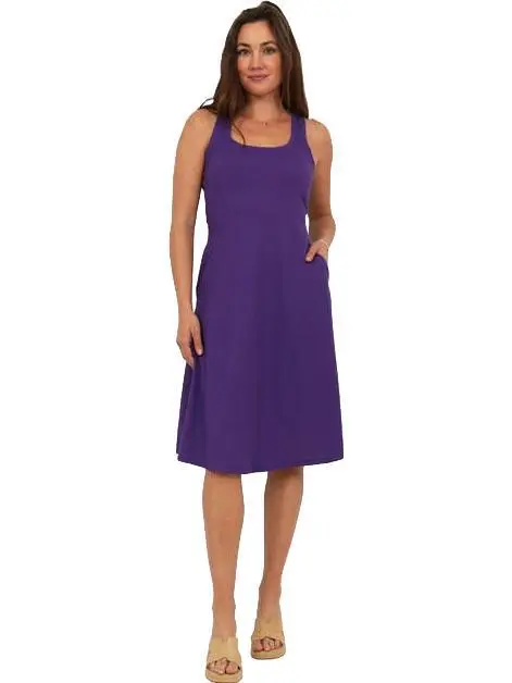 24SEVEN COMFORT APPAREL Sleeveless Scoop Neck A-line Midi Dress With Pockets - Purple