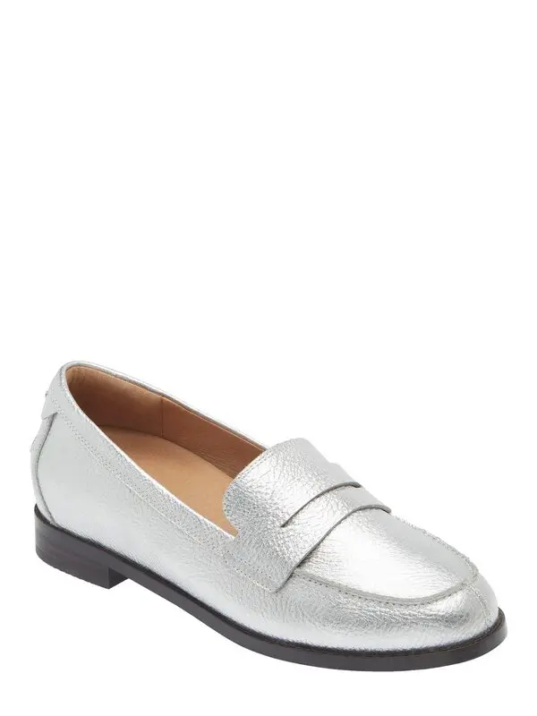 FRANKIE4 Classic Leather Penny Loafers - Silver Tumbled