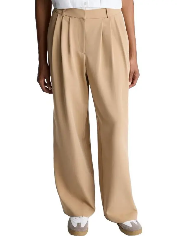 KENNETH COLE Wide-leg Pleated Pants - Chai /pure White
