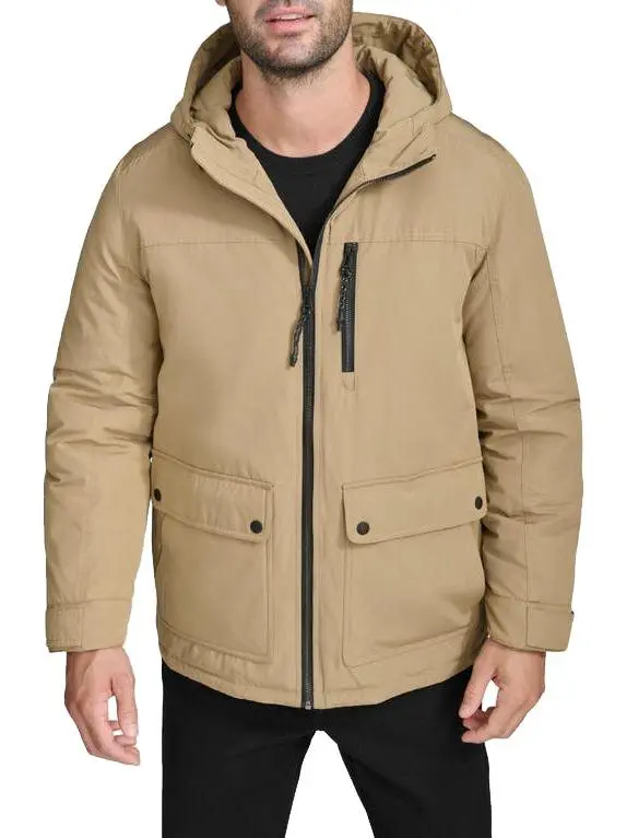 Cole Haan Down And Feather Fill Hooded Puffer Coat - Camel
