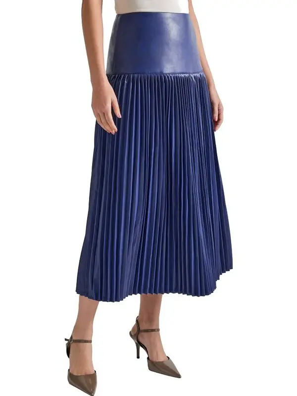 Misook Faux Leather Accordion Pleat Maxi Skirt - Starry Night Blue