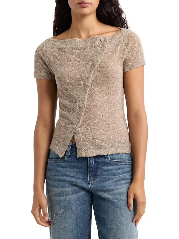 BDG URBAN OUTFITTERS Rue Asymmetrical Button Top - Beige