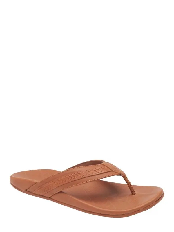 Olukai Aho Leather Flip Flop - Fox / Fox