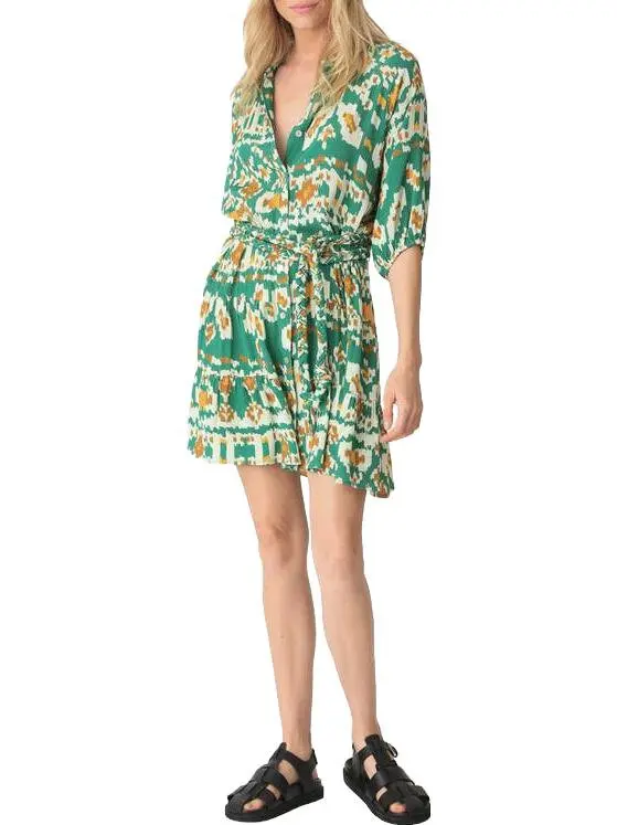 Electric & Rose Ikat Print Shirt Dress - Emerald