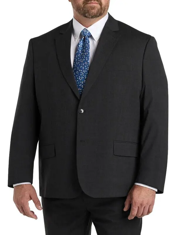 OAK HILL BY DXL Big & Tall Jacket Relaxer Windowpane Suit Jacket - Grey