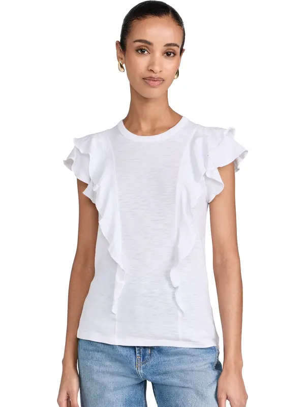 Veronica Beard Bea Ruffle Tee - White