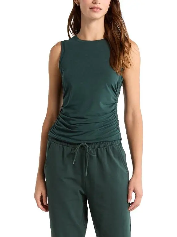 Zella Ruched Performance Tank - Green Timber