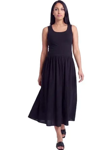 24SEVEN COMFORT APPAREL Maternity Essential Sleeveless Scoop Neck Maxi Dress With Pockets - Black