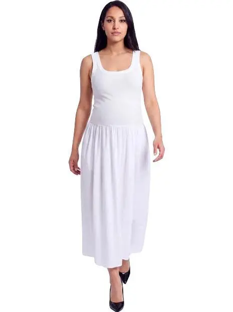24SEVEN COMFORT APPAREL Maternity Essential Sleeveless Scoop Neck Maxi Dress With Pockets - White