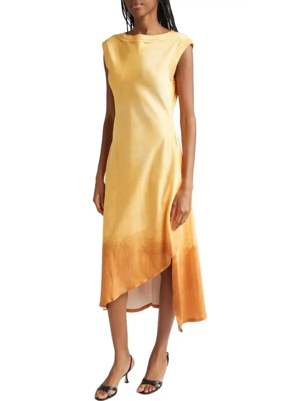 JASON WU Smudged Canvas Print Asymmetric Hem Midi Dress - Marigold/saddle